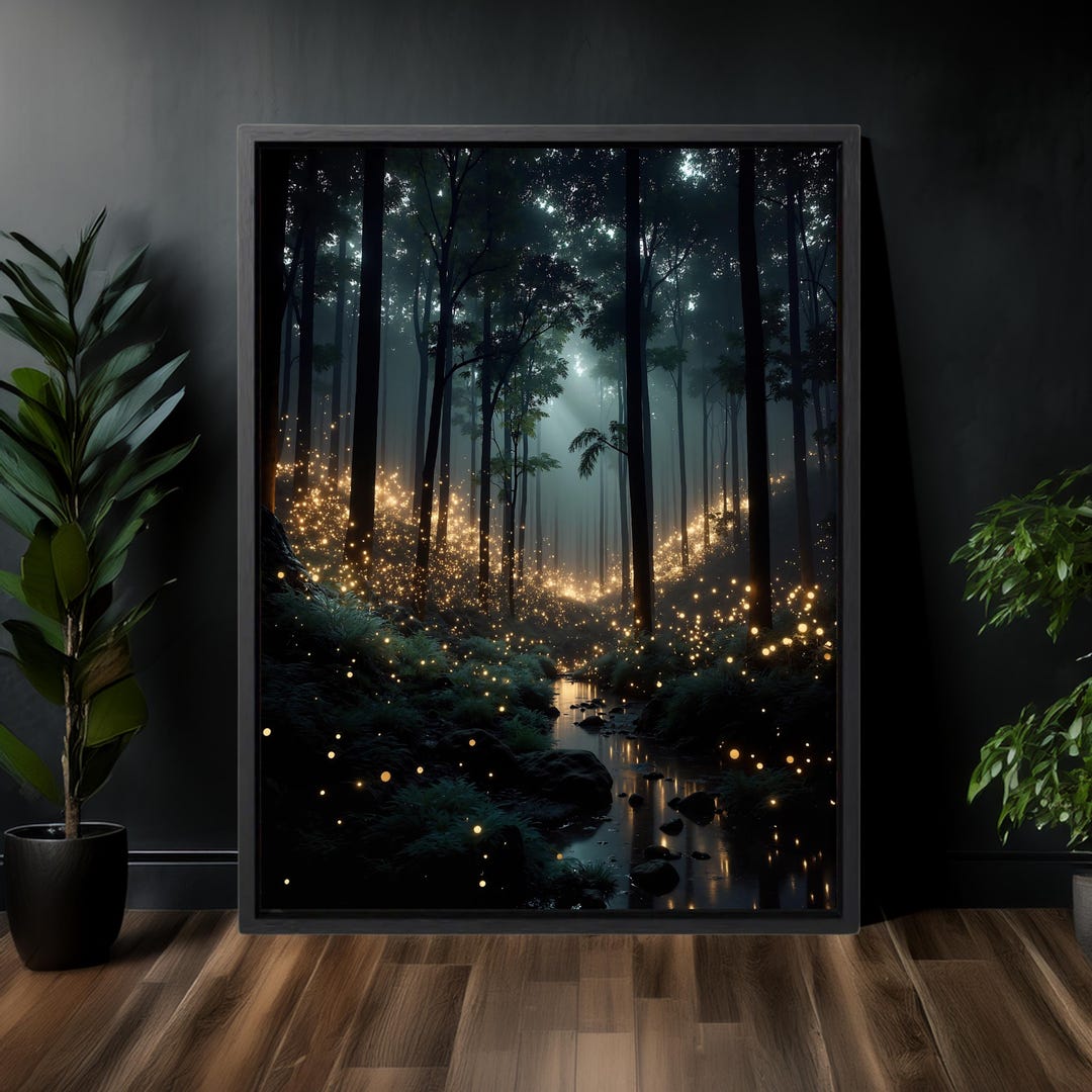 Enchanted Forest Print: Fireflies, Mystical Woodland Wall Art - Etsy