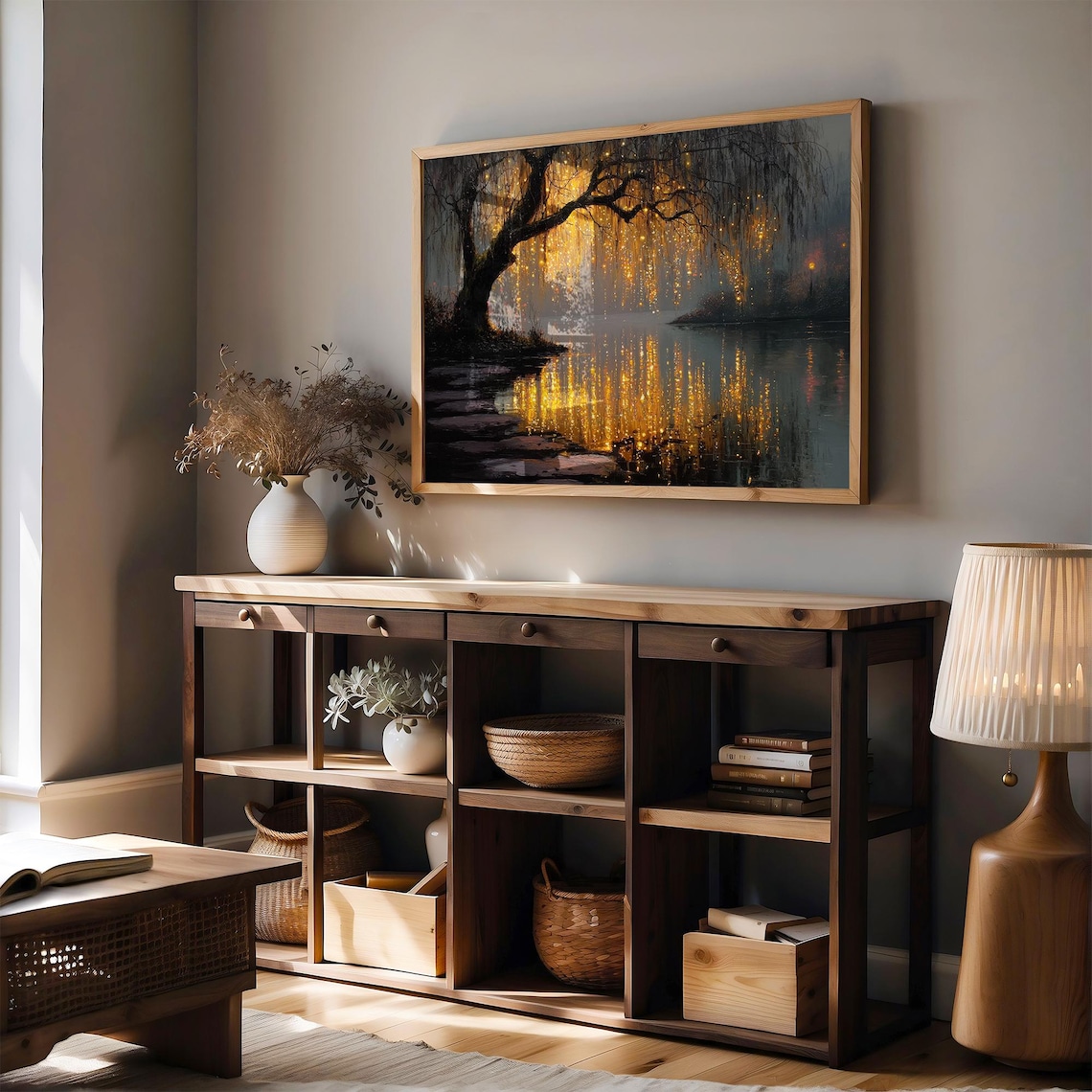 Enchanted Willow Tree Fairy Lights Art Print, Moody Magic Lake ...