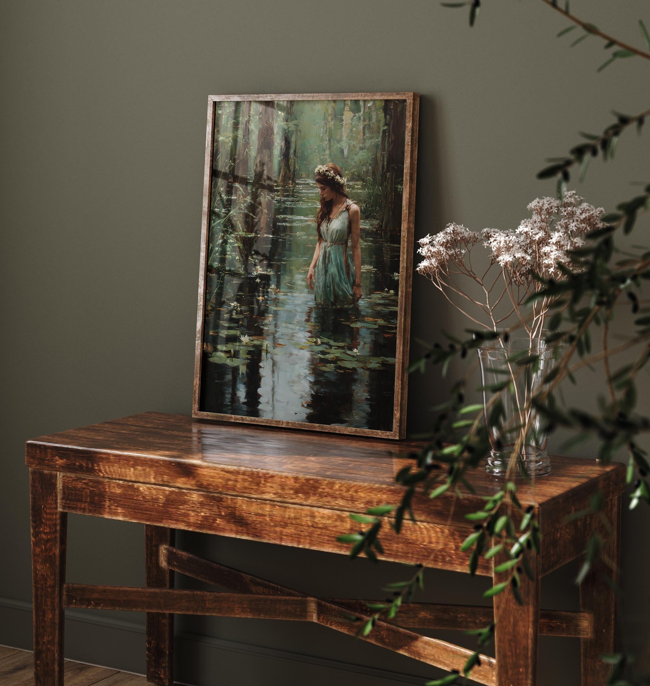 Mystical Swamp Goddess Art Print, Ethereal Spirit in Water With Lilies ...