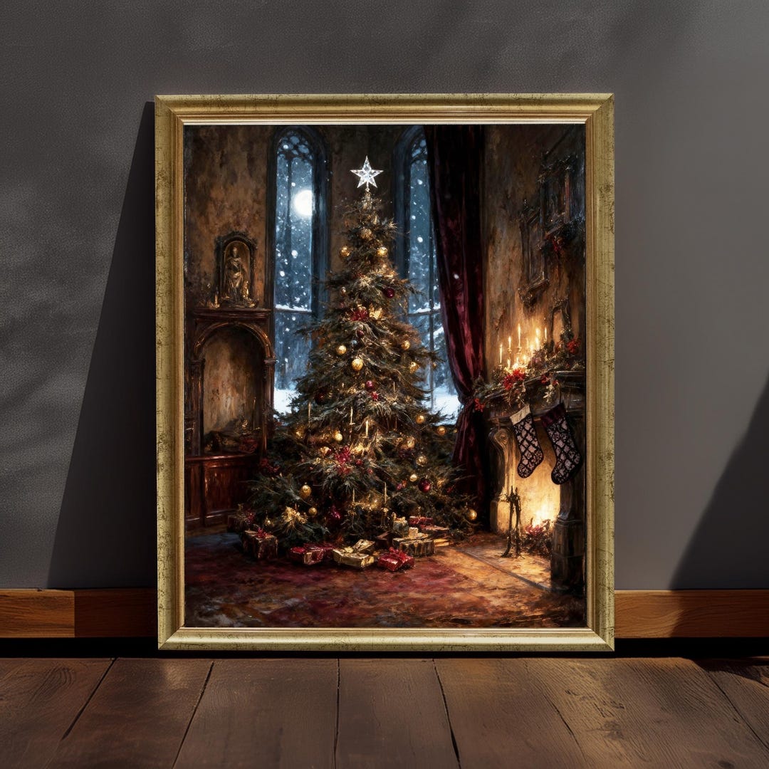 Moody Christmas Tree Art Print, Dark Victorian Holiday Decor ...