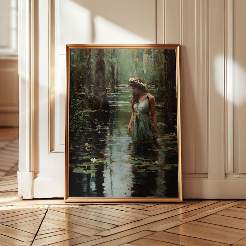 Mystical Swamp Goddess Art Print, Ethereal Spirit in Water With Lilies ...