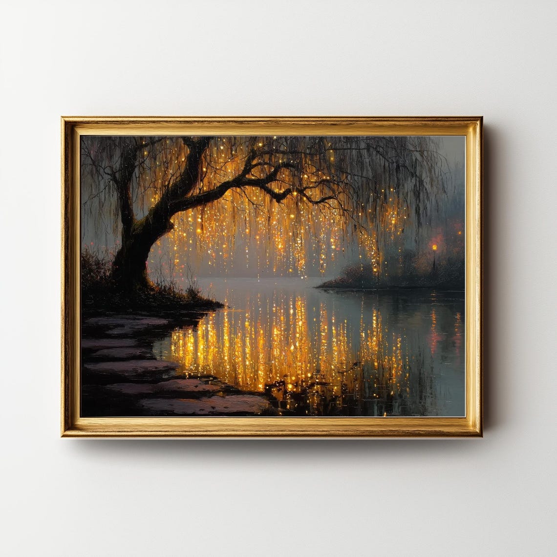 Enchanted Willow Tree Fairy Lights Art Print, Moody Magic Lake ...
