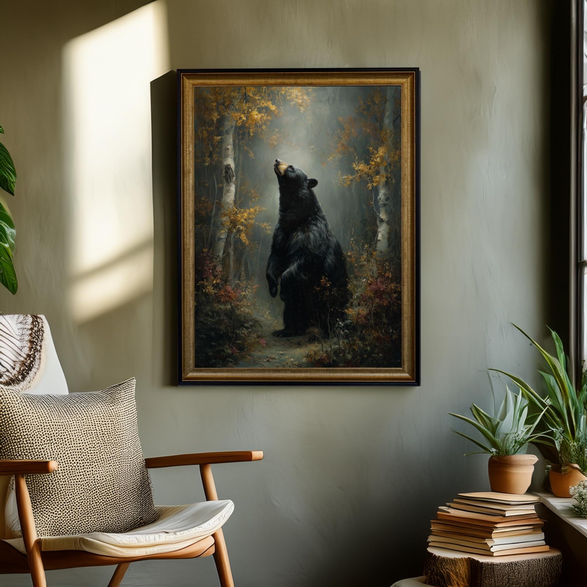 Black Bear Forest Wall Art, Woodland Wildlife Print, Rustic Cabin Decor ...