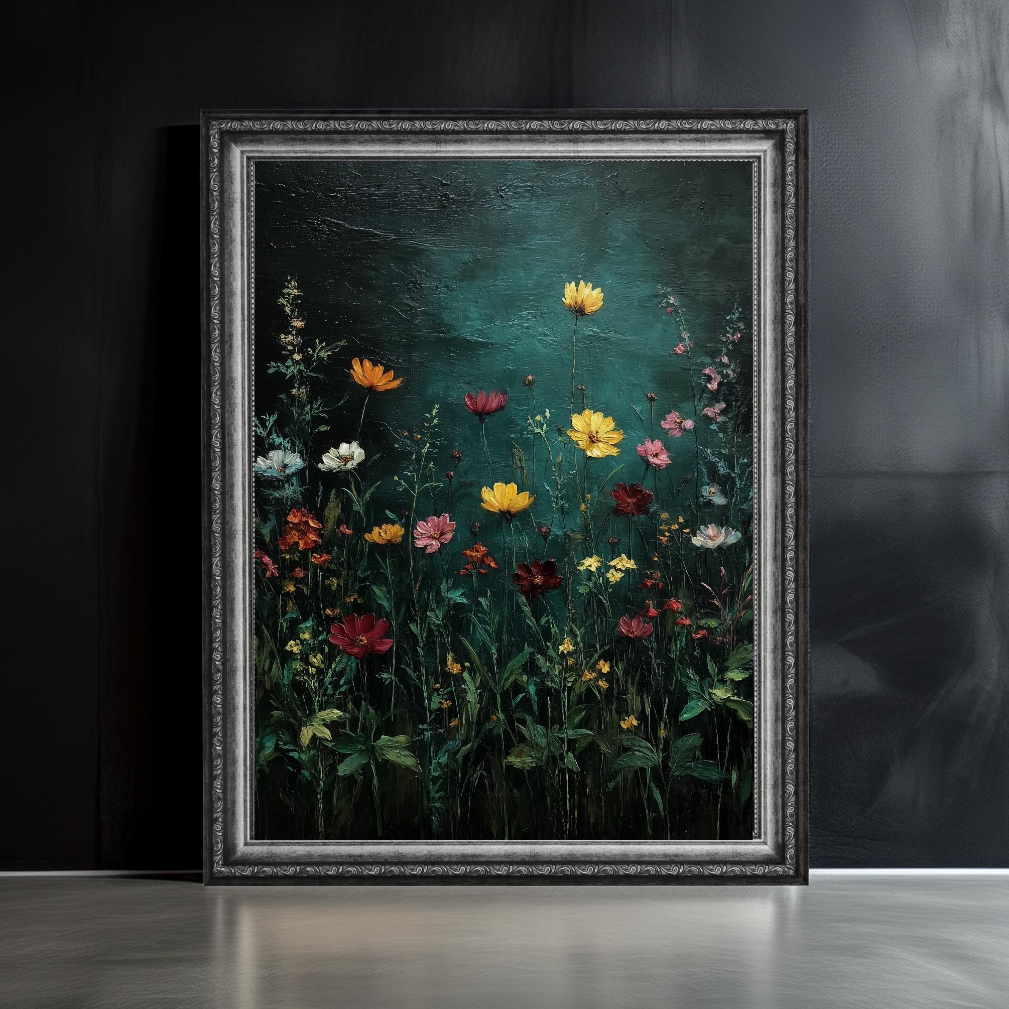 Dark Wildflower Field Art Print: Moody Cottagecore Floral - Etsy