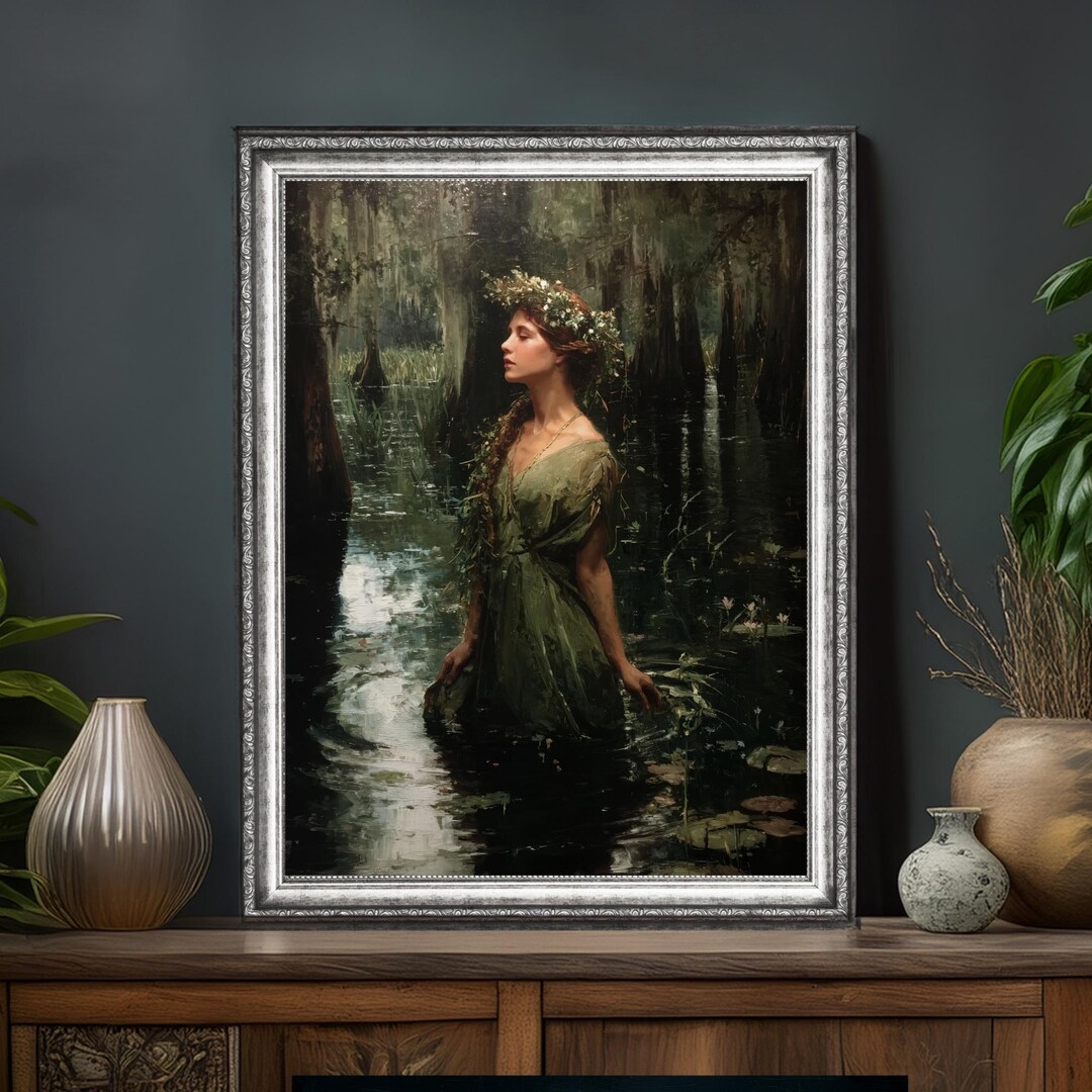 Mystical Swamp Goddess Art Print, Ethereal Female Spirit in Dark Pond ...
