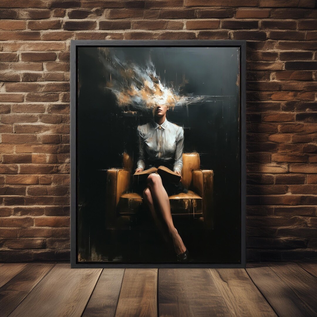 Surreal Woman Reading Art Print, Abstract Mind Blown Painting, Dark ...