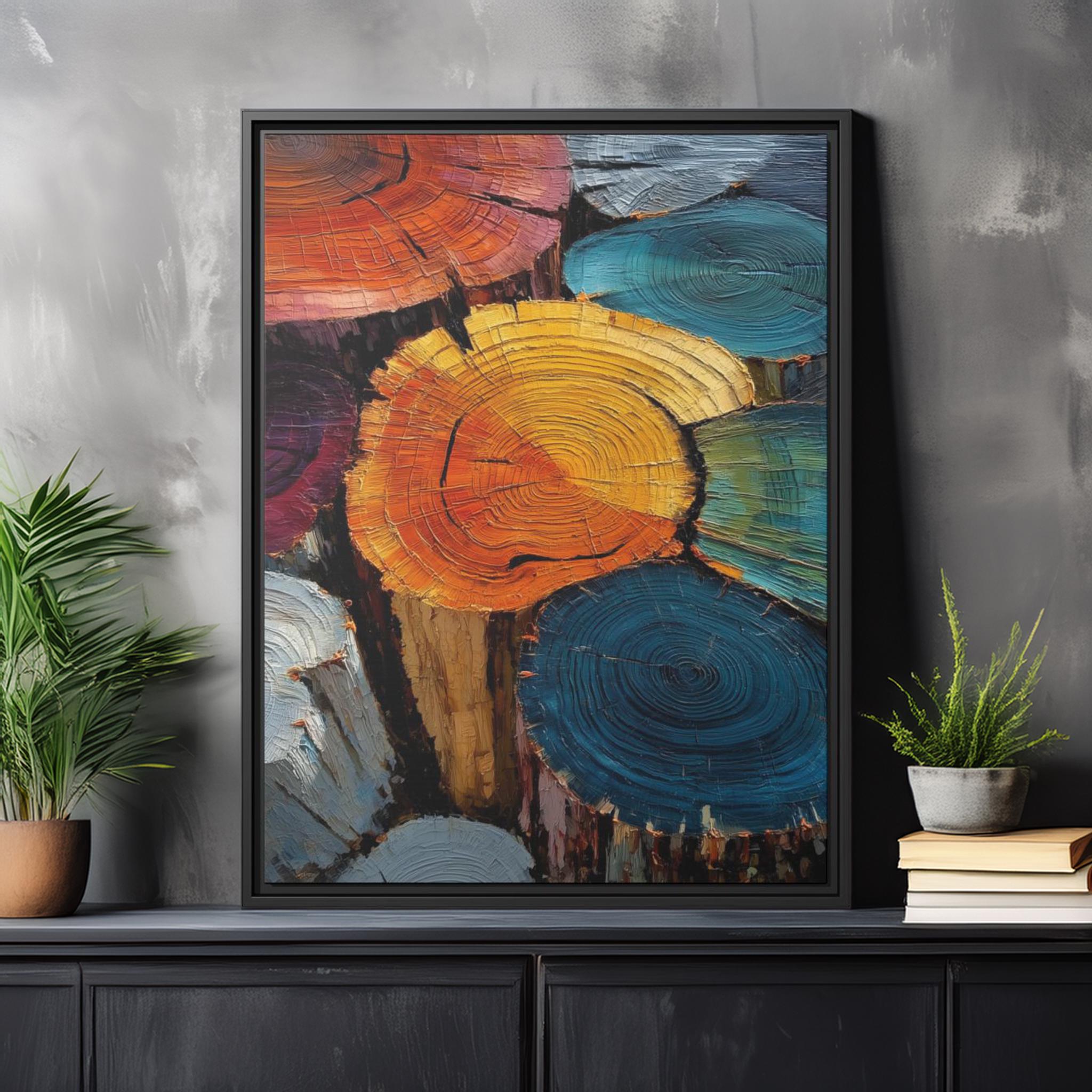 Cottagecore Tree Rings Oil Painting Print, Boho Abstract Wood Slice ...
