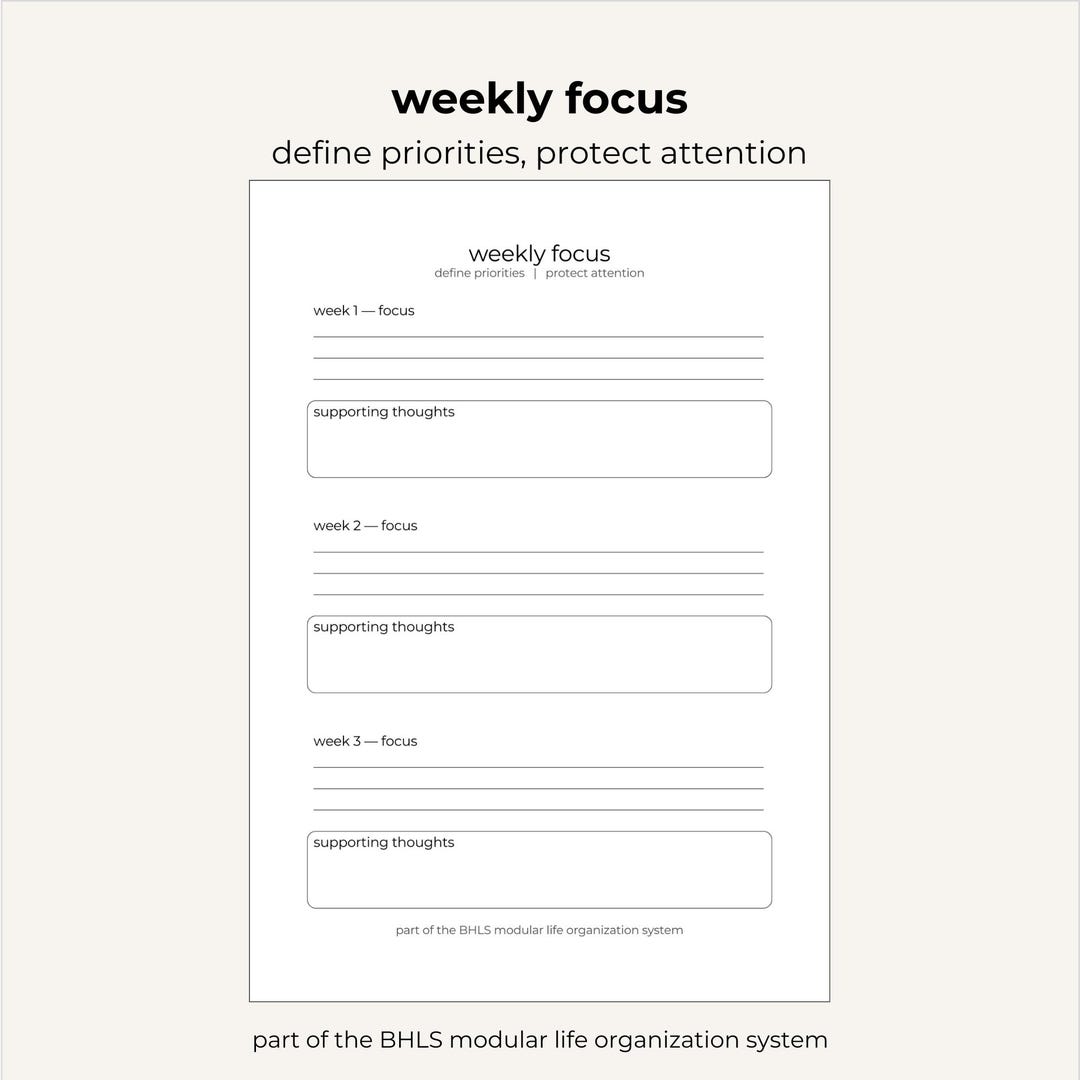 Weekly Focus Planner Printable for Priorities Attention Clarity Minimal ...