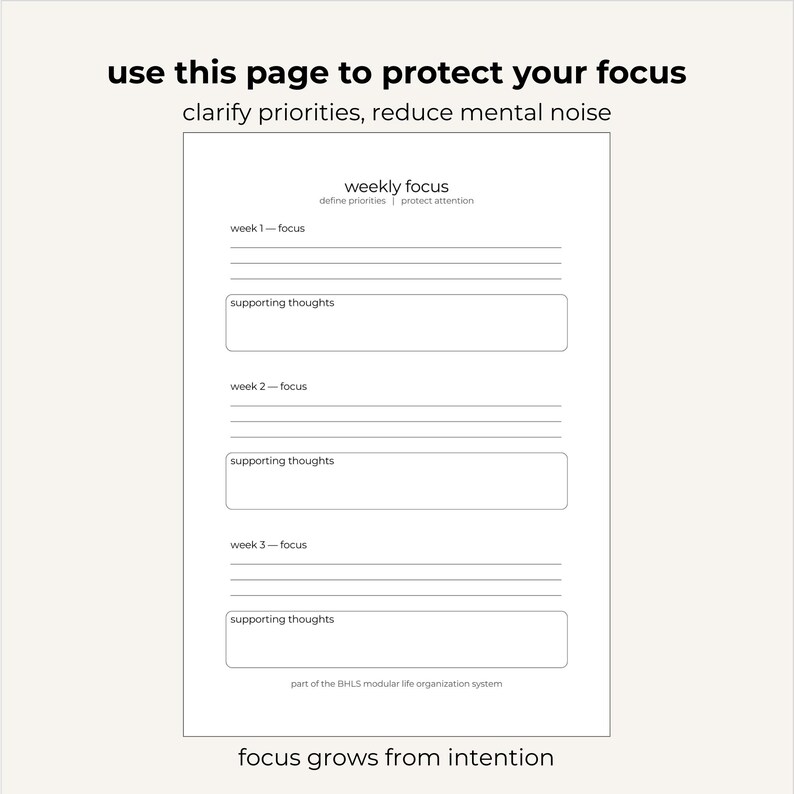 Weekly Focus Planner Printable for Priorities Attention Clarity Minimal ...