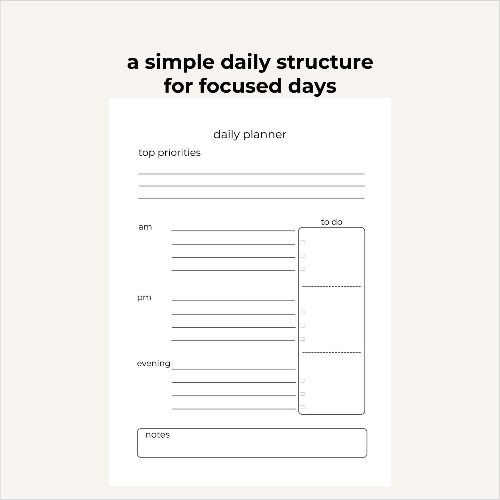 Minimal Daily Planner Page | Printable Planner PDF | Clean & Functional ...