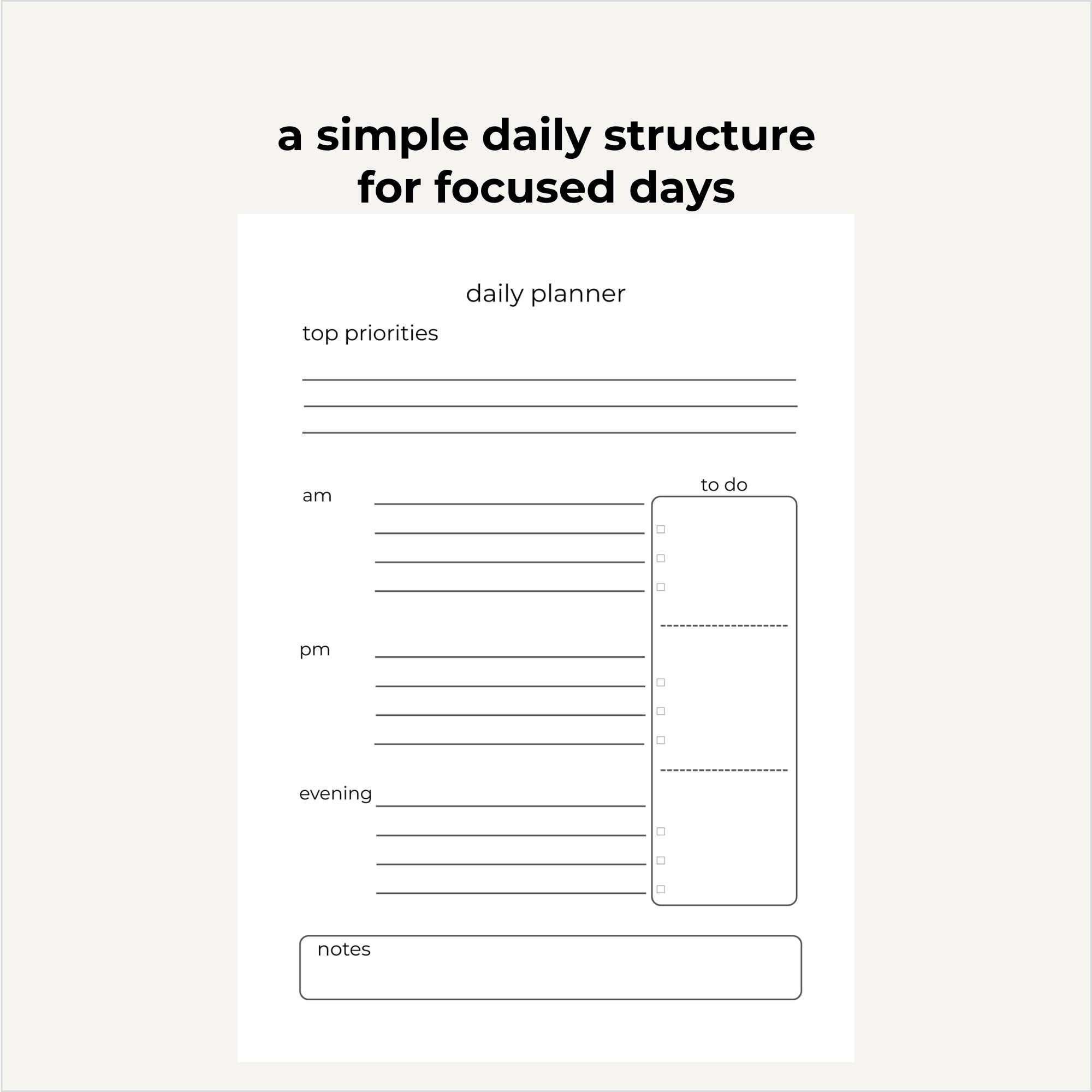 Minimal Daily Planner Page | Printable Planner PDF | Clean & Functional ...