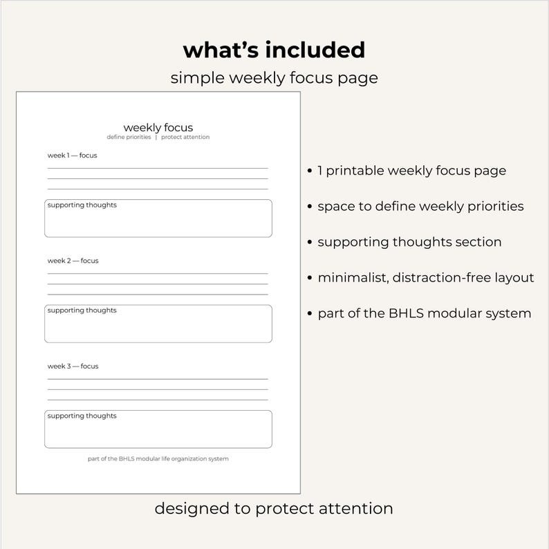 Weekly Focus Planner Printable for Priorities Attention Clarity Minimal ...