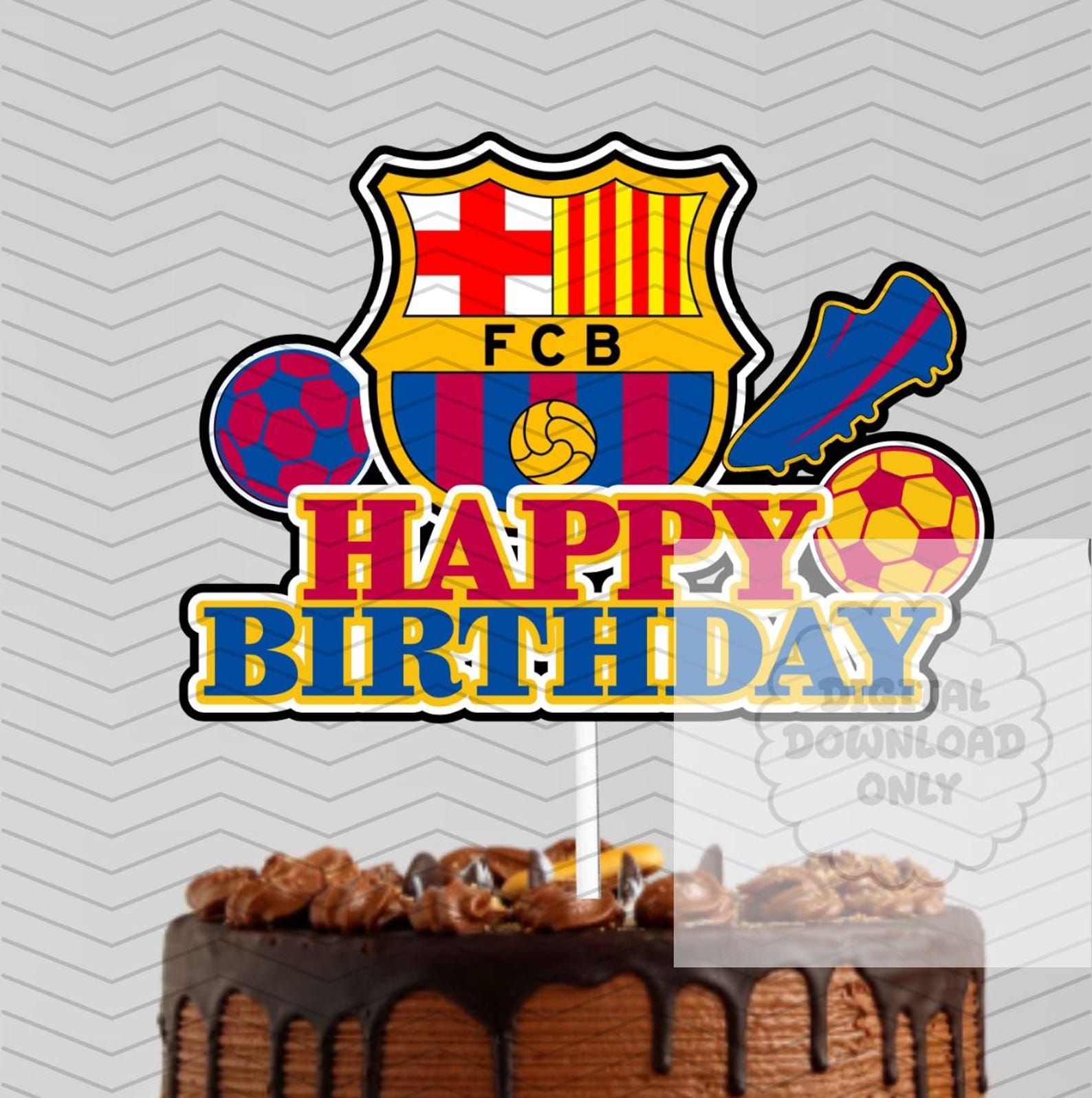 FC Barcelona Cake Topper: Football Soccer Birthday Party (PDF Digital ...