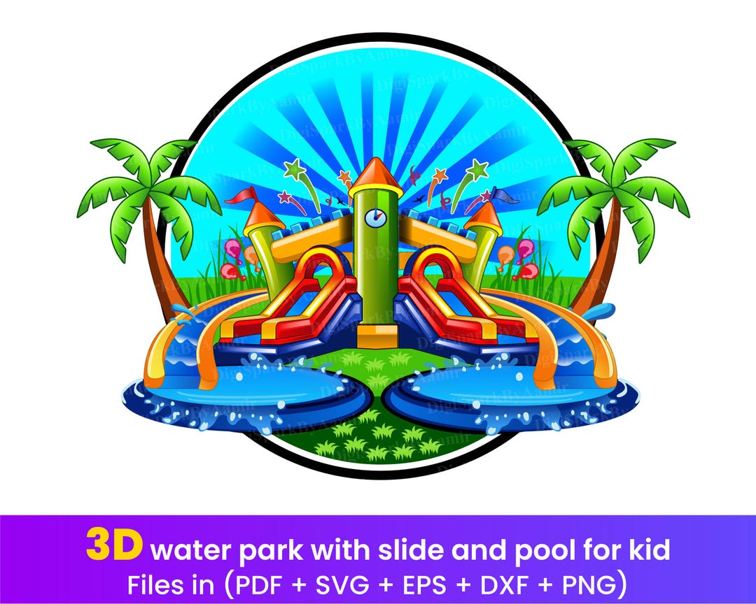 3D Waterpark With Slide and Pool Svg Design for Kids Summer Waterslide ...