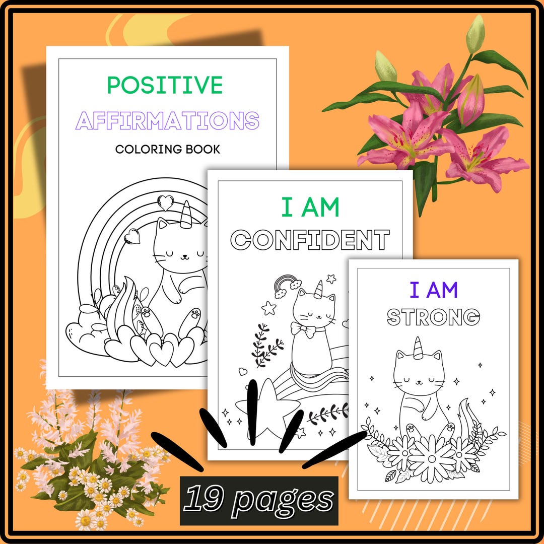 Cat Unicorn Coloring Book: Positive Affirmations, Kids & Adults (PDF ...