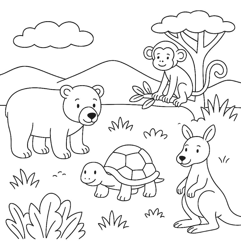 Printable Digital Wild Animal Coloring Pages for Adults, Kids - INSTANT ...