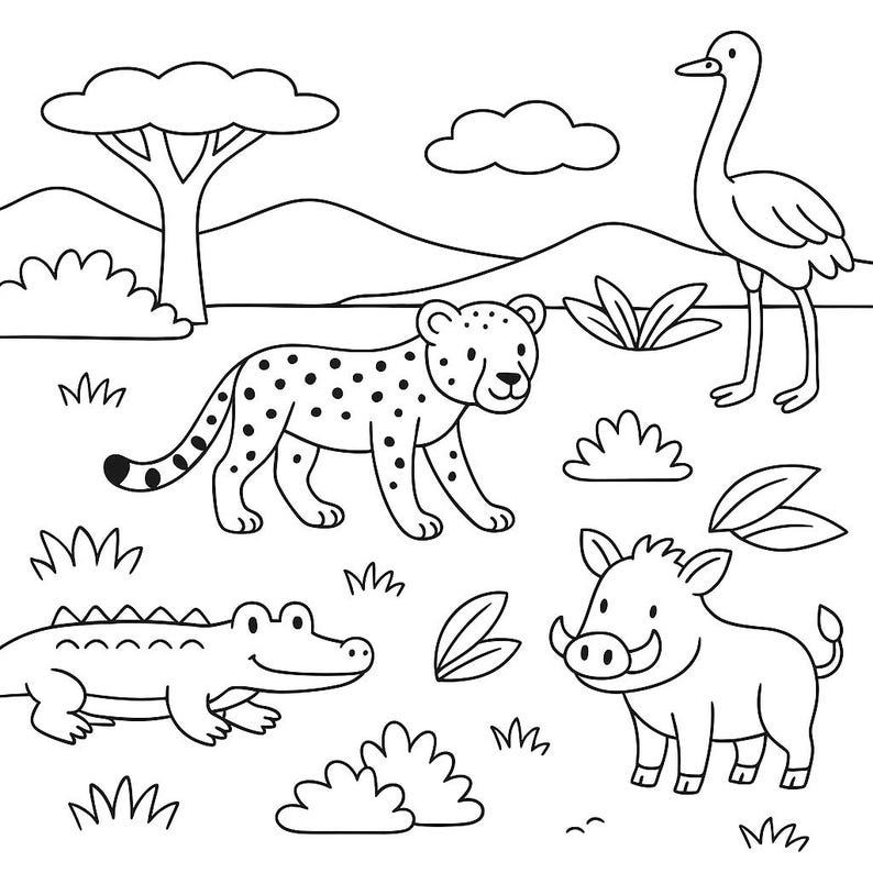 Printable Digital Wild Animal Coloring Pages for Adults, Kids - INSTANT ...