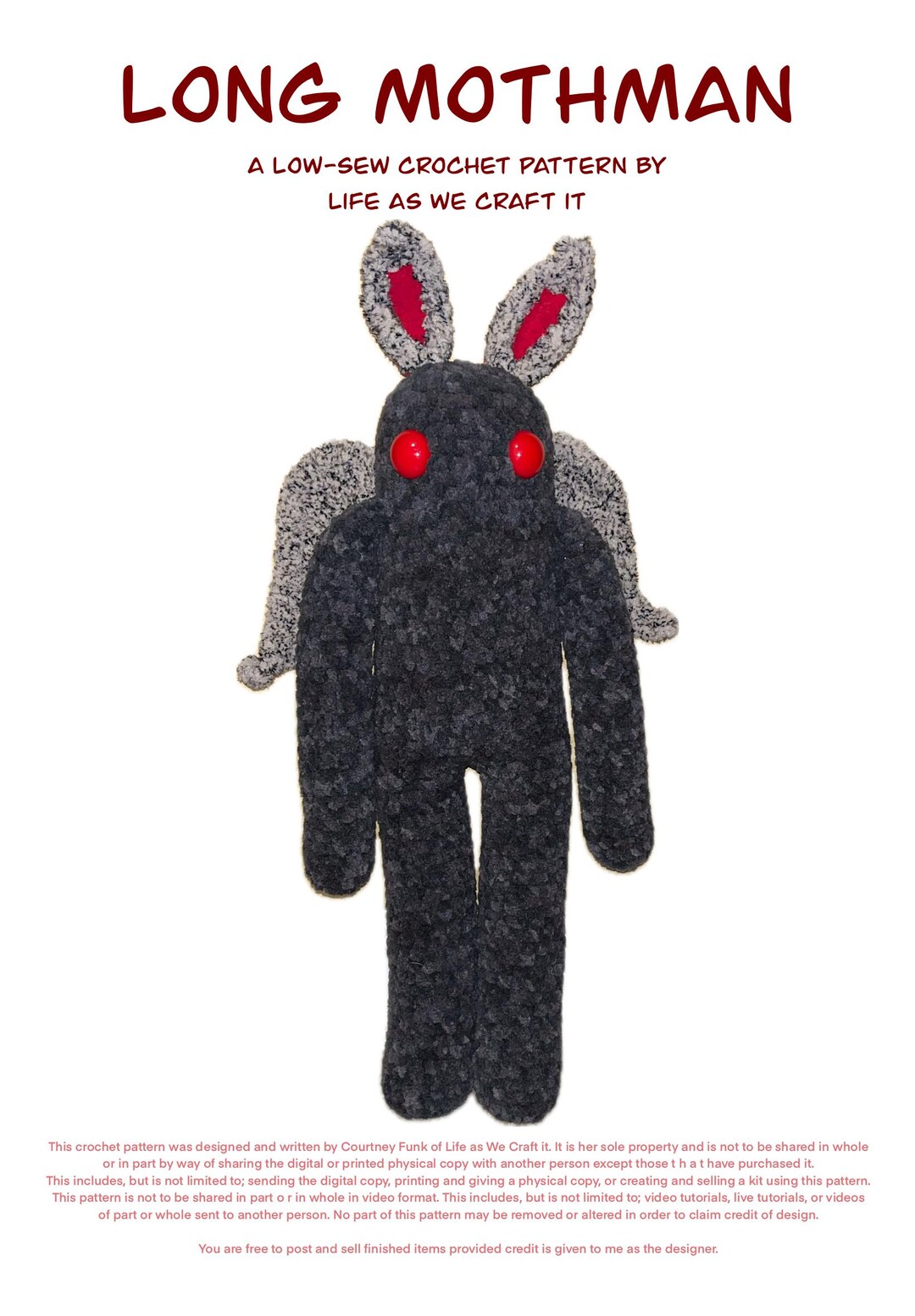 Long Mothman Sock Monkey Inspired Low-sew Crochet Pattern - Etsy