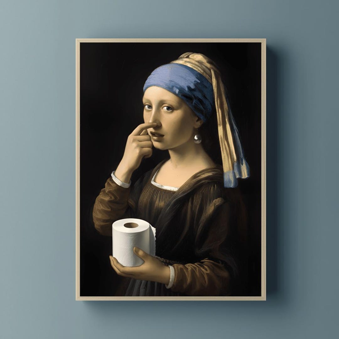 Girl With a Pearl Earring Toilet Paper Art, Funny Bathroom Wall Decor ...