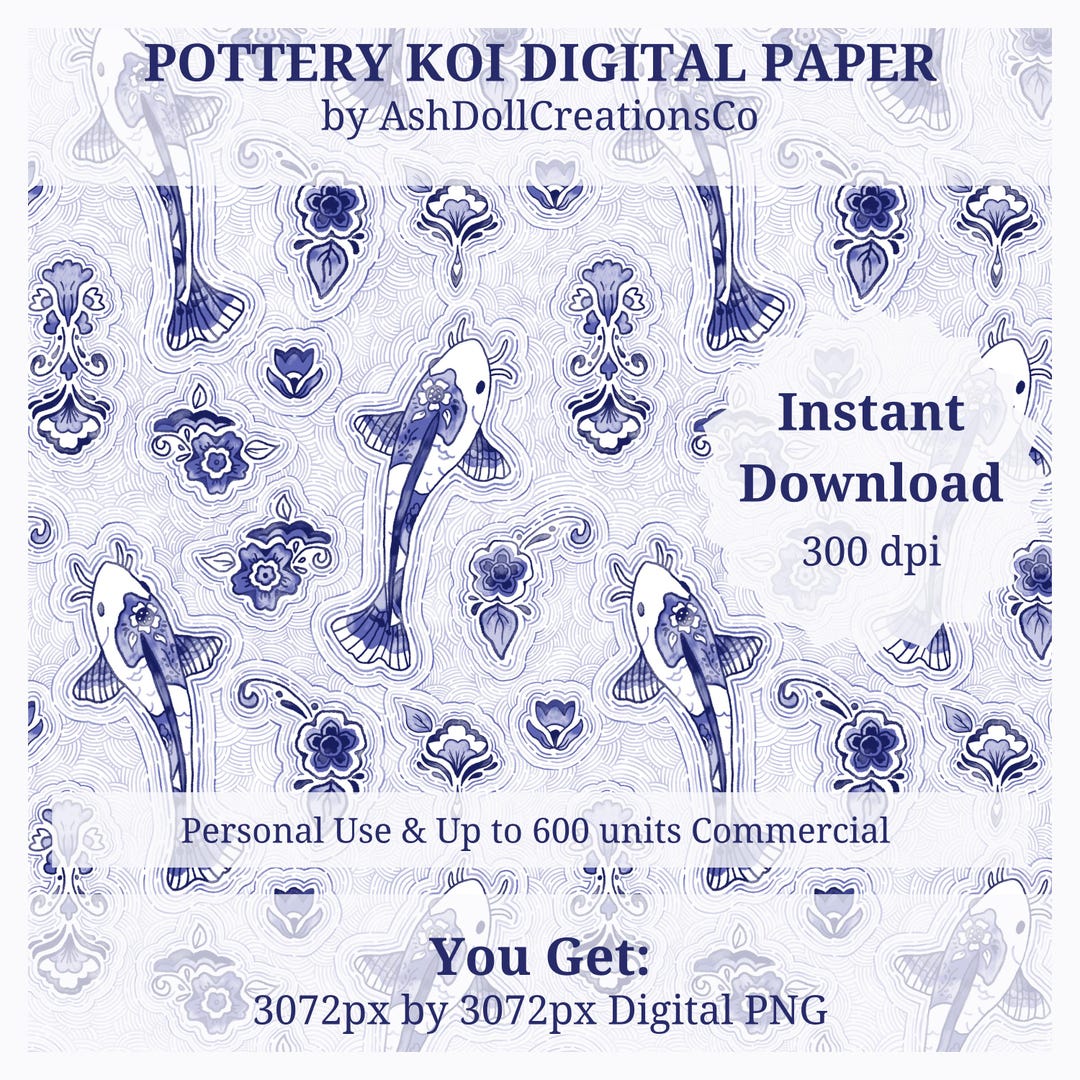 Delft Blue Koi Pottery Seamless Pattern (digital Paper) - Etsy