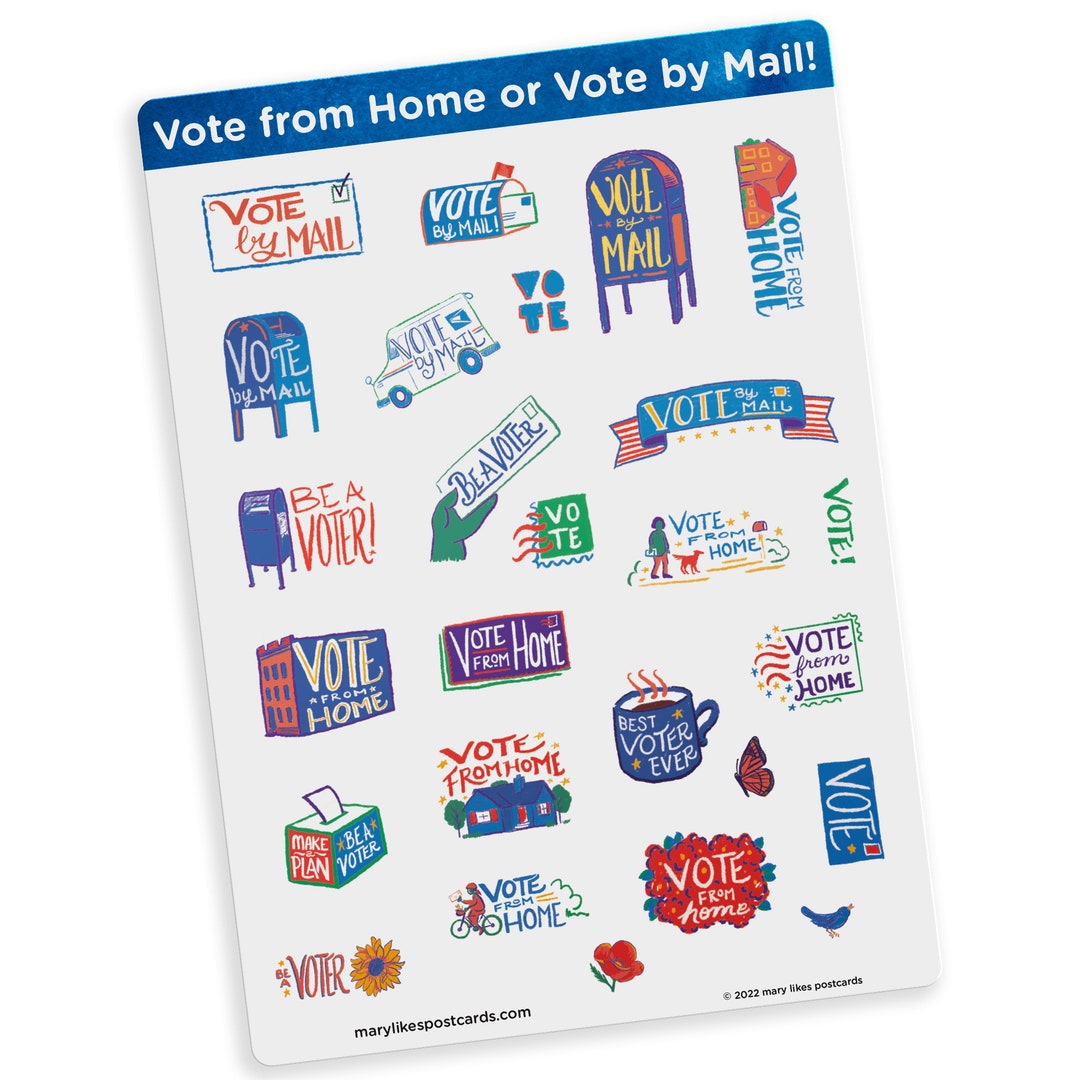 Vote From Home! Vote by Mail! 23 Adorable Stickers for Your Postcards ...