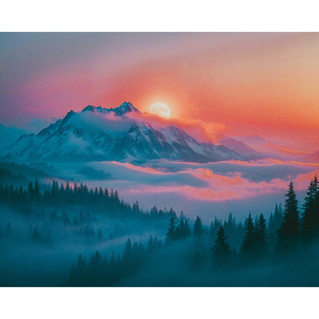 Moonrise Over Mist – Nature Photography Print | Forest Landscape Wall ...