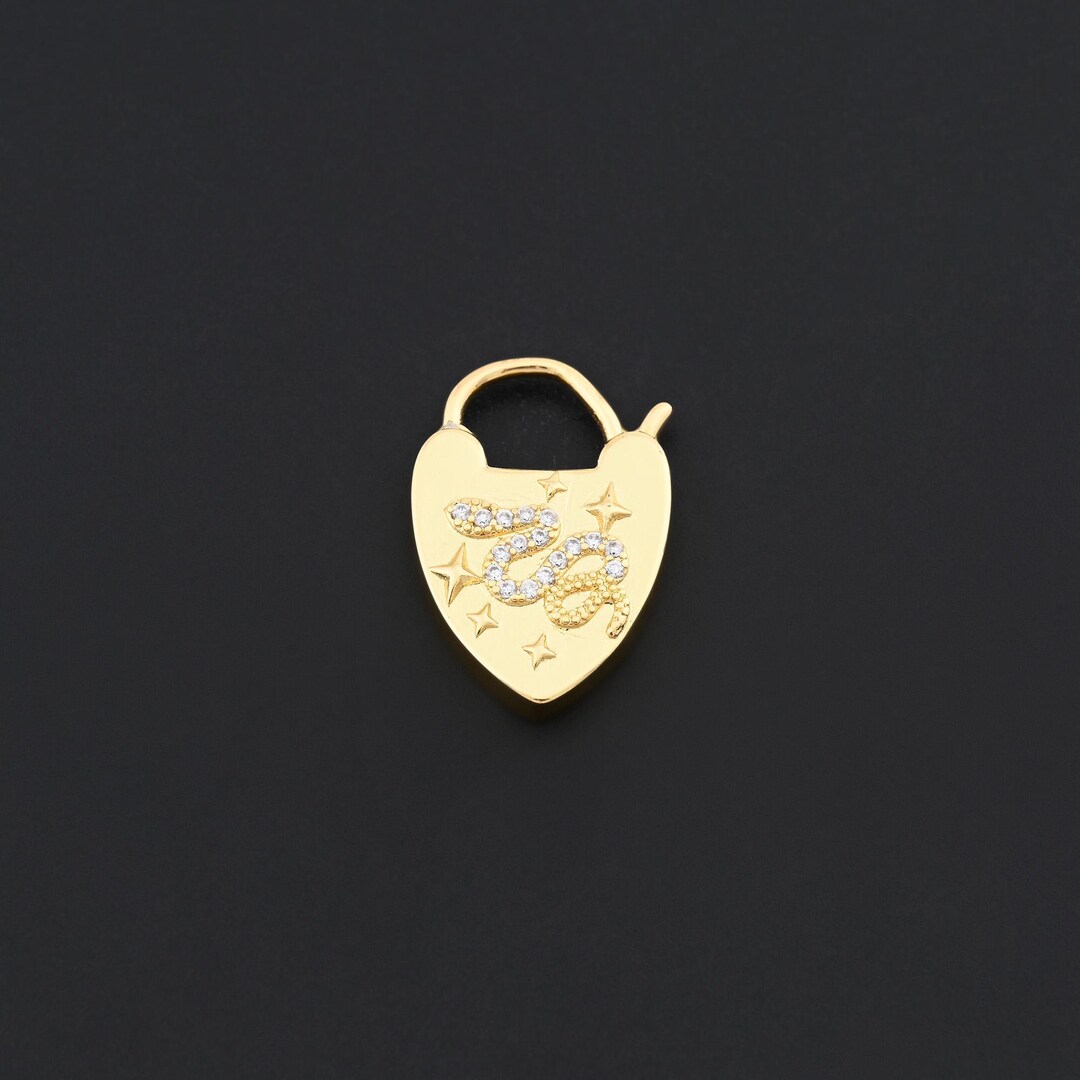 Zodiac Inspired Heart Lock Pendant Adorned With Stars and Serpent Motif ...