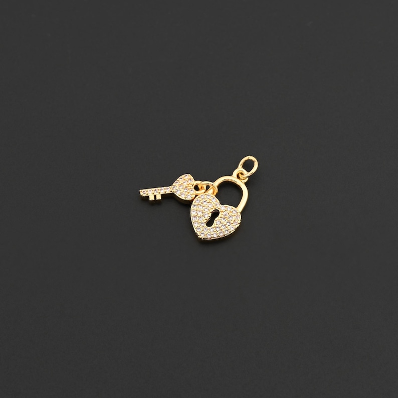 Glimmering 18K Gold Plating Heart Lock Drop Charm With Matching Key ...