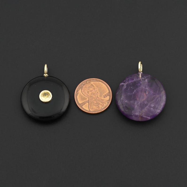 Natural Stone Round Pendant With Center Crystal and 18K Gold Filled ...