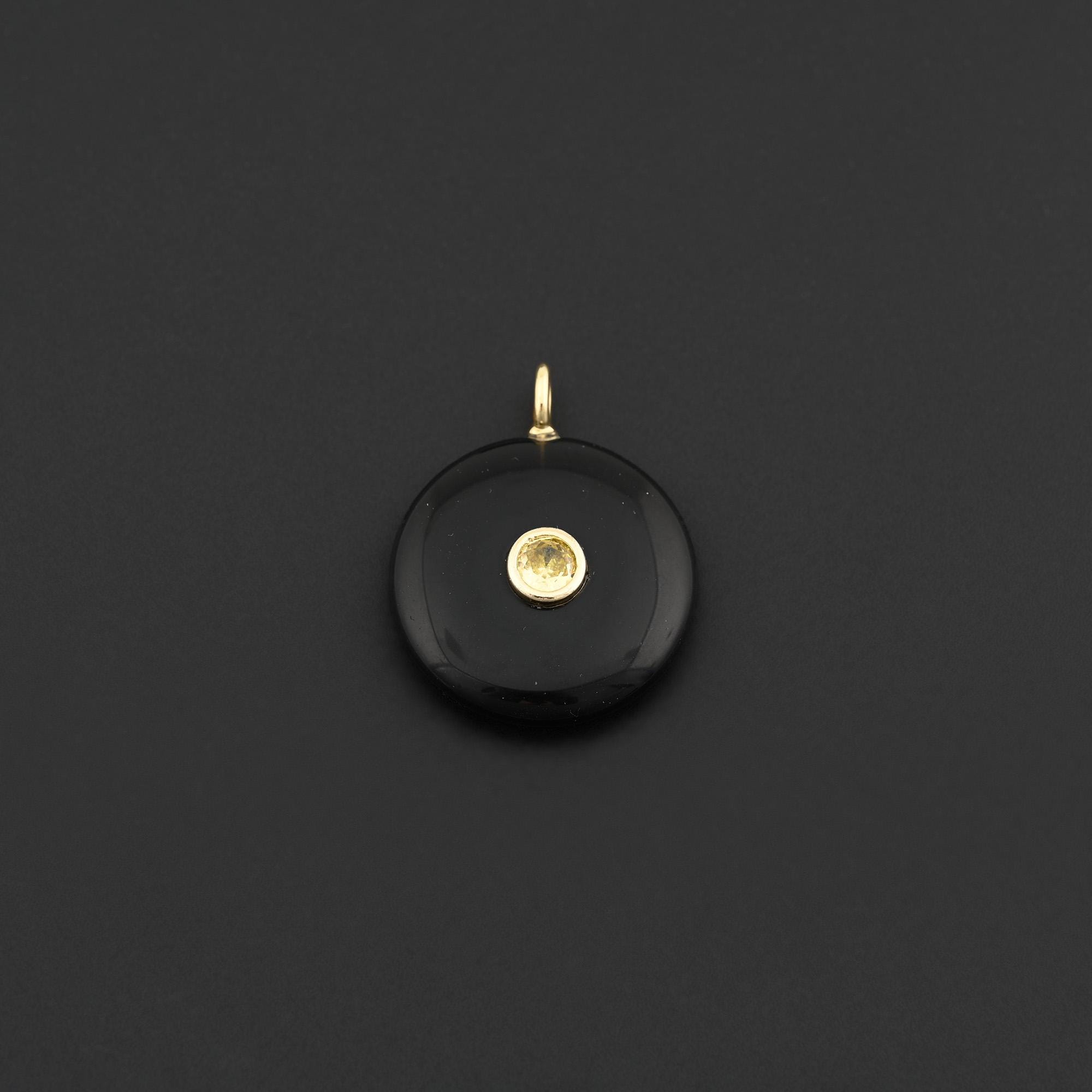 Natural Stone Round Pendant With Center Crystal and 18K Gold Filled ...
