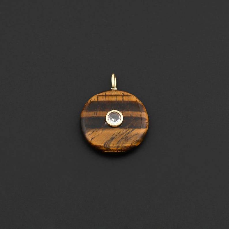 Natural Stone Round Pendant With Center Crystal and 18K Gold Filled ...