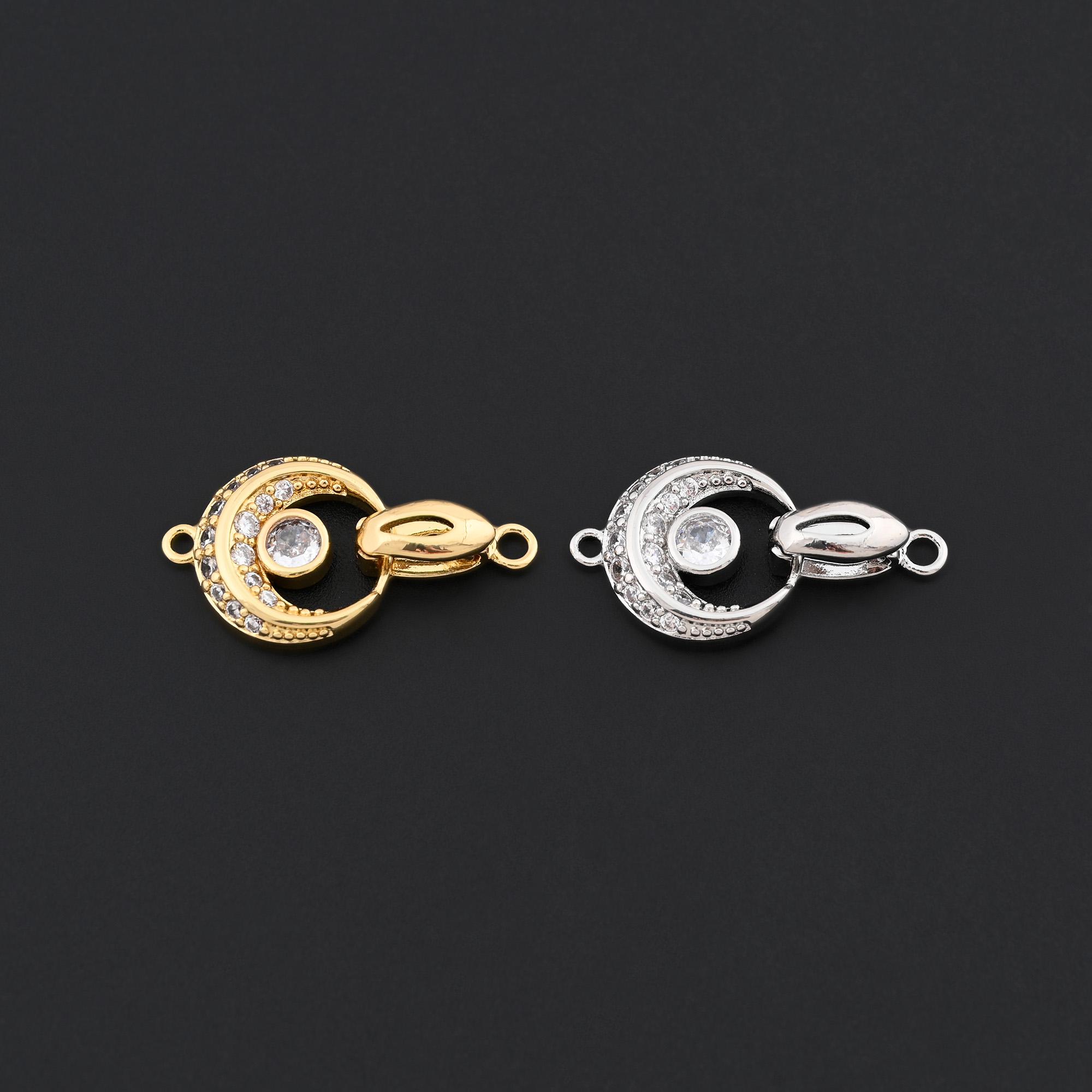 Crescent Moon Clasp With Center Crystal in 18K Gold Filled for Unique ...