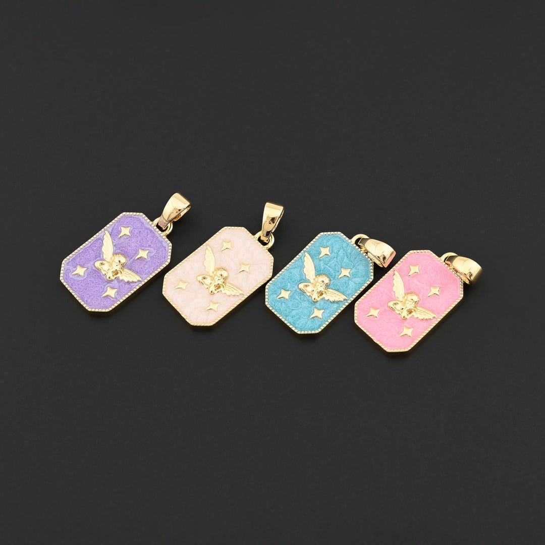 Rectangle Enamel Angel Pendant With Star Details 18K Gold Filled ...