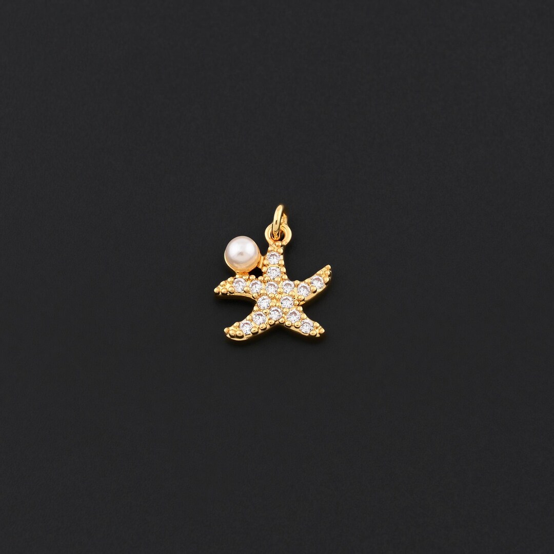Beach Inspired Gold Starfish Pendant With Pave Rhinestones and Pearl ...