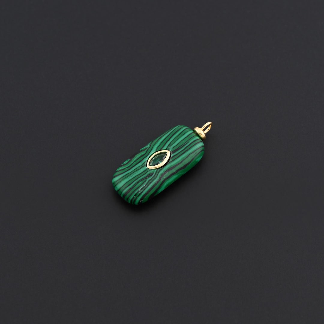 Malachite Pendant With Gold Plated Marquise Zircon Inlay, Ideal for ...
