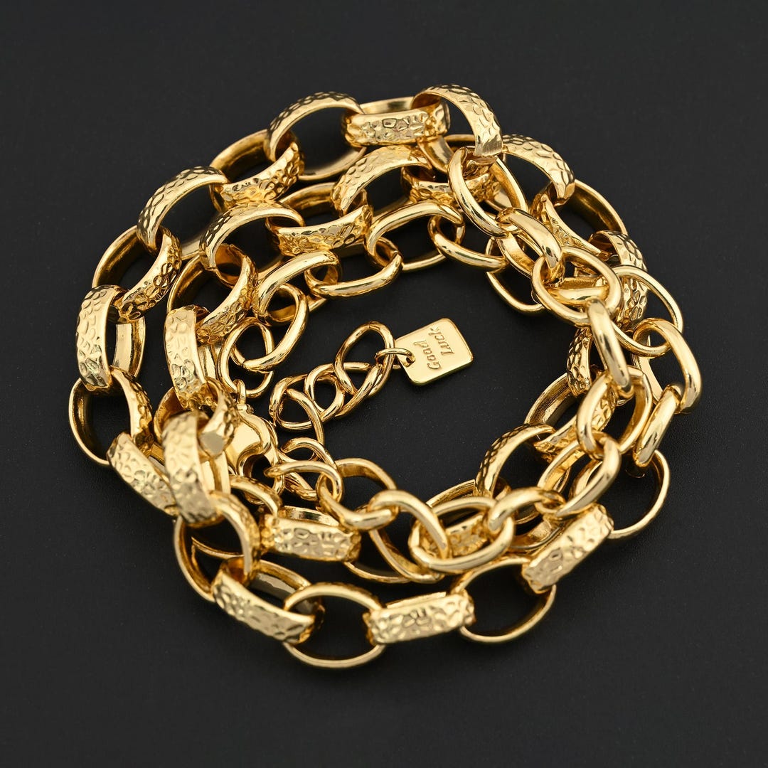 Statement Oval Chain Necklace Featuring Cut Surface Links and a Subtle ...