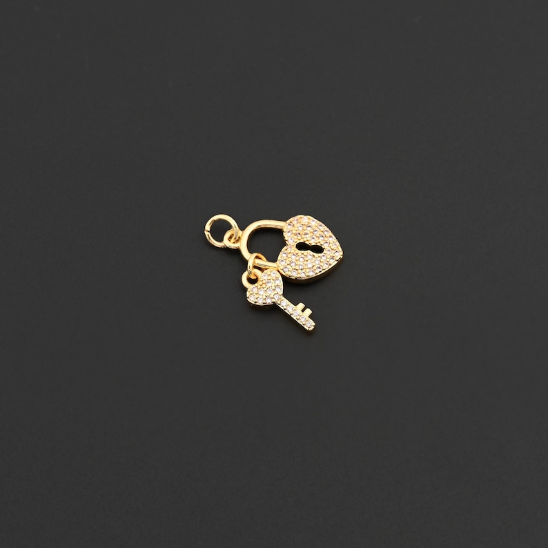 Glimmering 18K Gold Plating Heart Lock Drop Charm With Matching Key ...