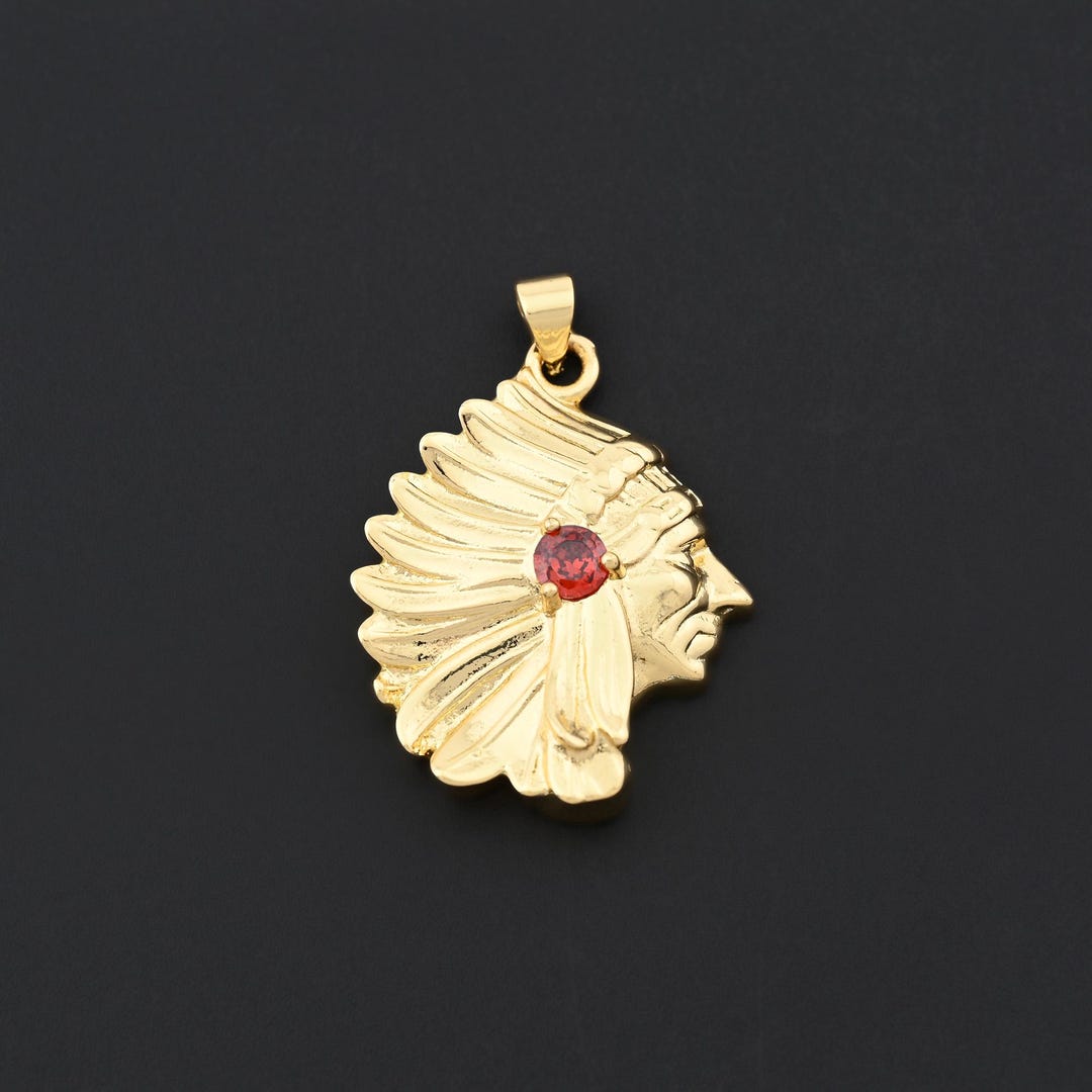 Artistic 18K Gold Filled Chief Charm With Feather Headdress and Tribal ...