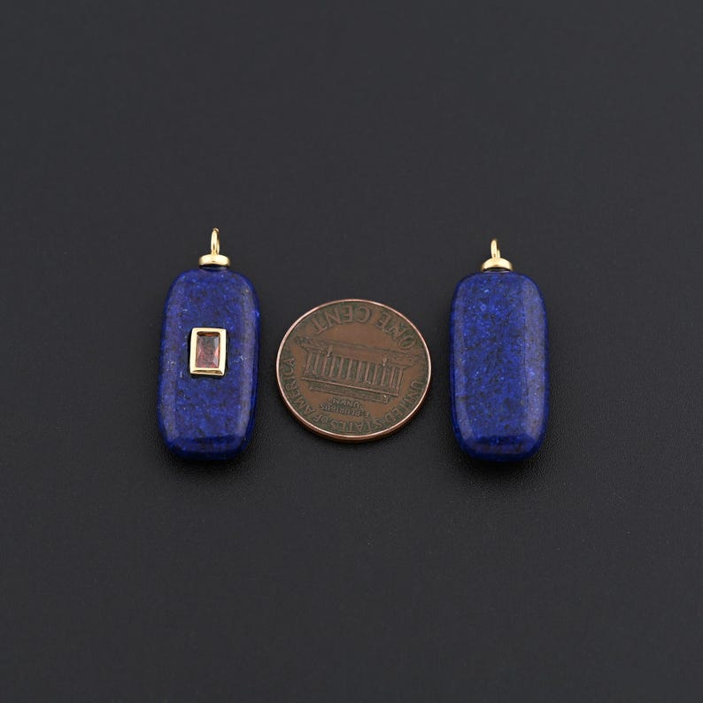 Elegant Blue Quartz Pendant With Embedded Cubic Zirconia and Gold Loop ...