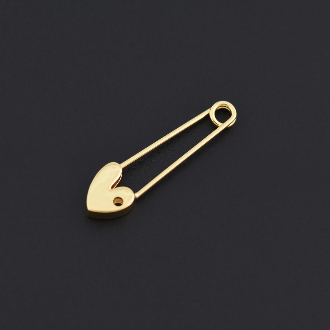 Unique 18K Gold Filled Safety Pin Pendant With Heart Accent, Ideal for ...