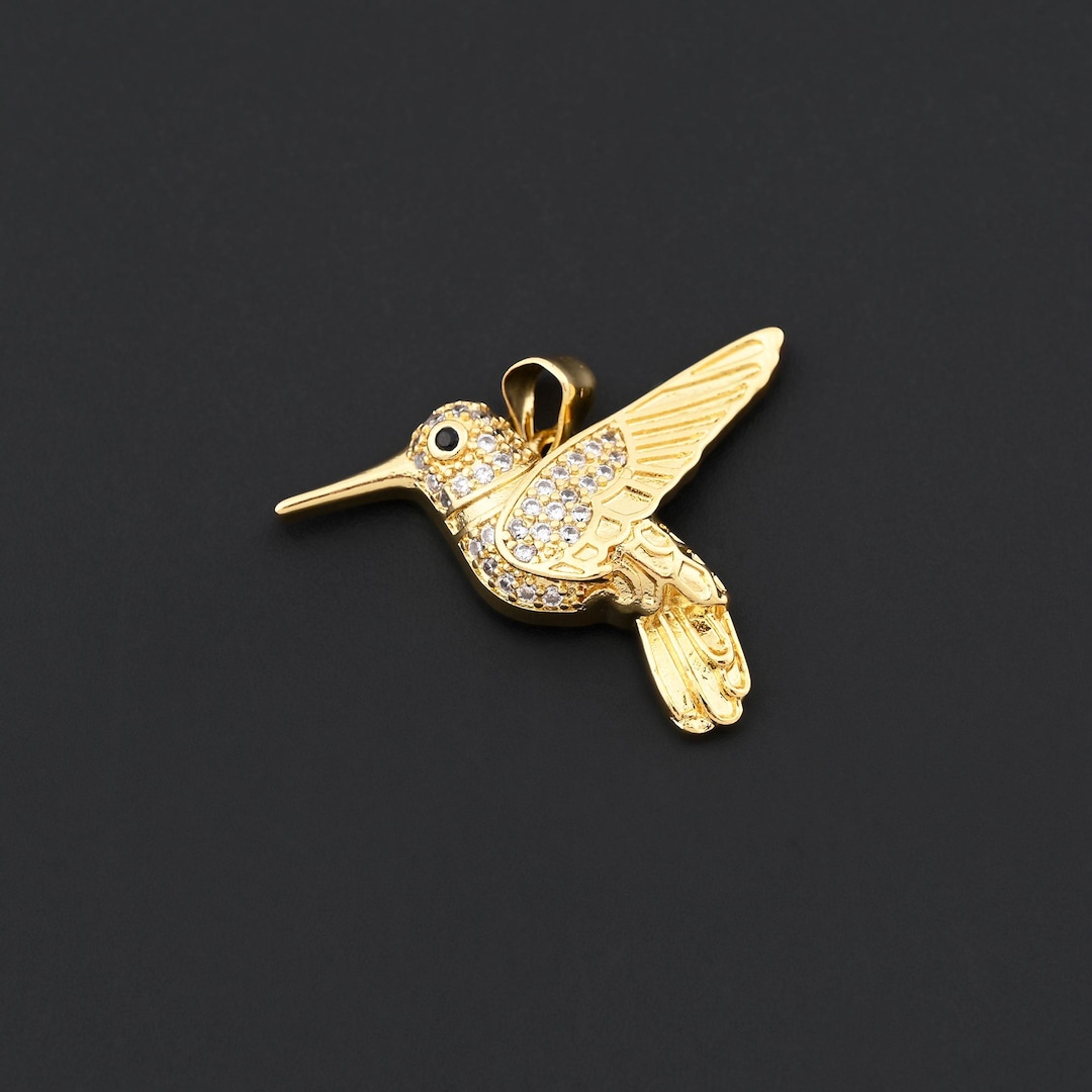 Crystal Paved Hummingbird Necklace Charm in 18K Gold Filled Finish ...