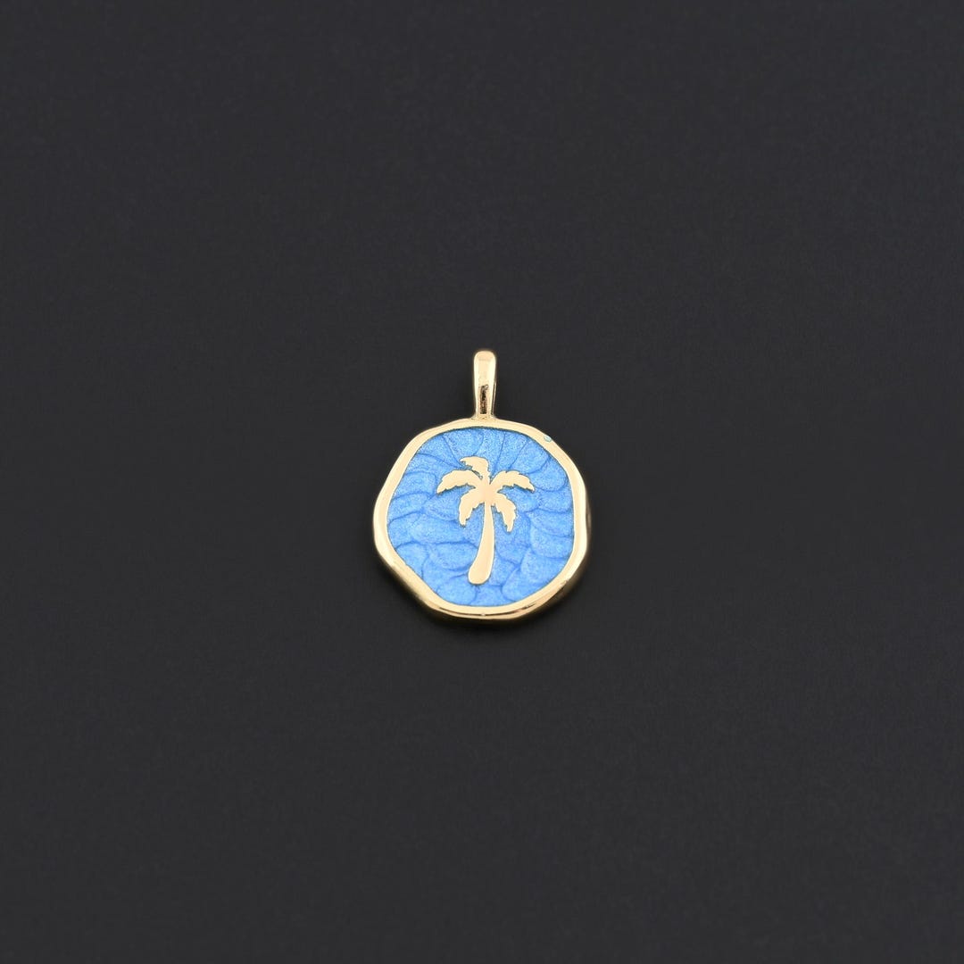 Tropical Palm Tree Pendant With Textured Enamel and Gold Frame for ...