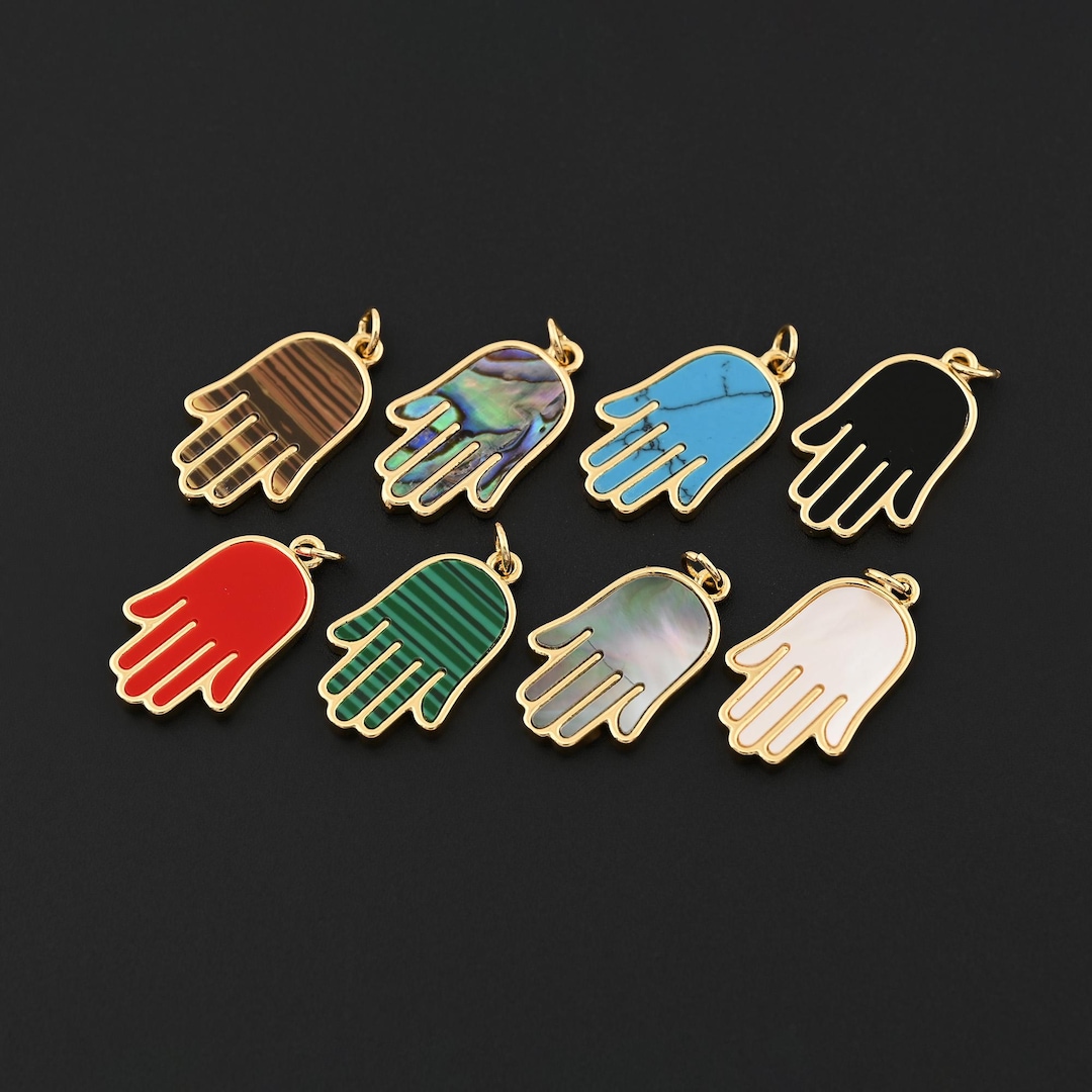 Protective Hamsa Hand Pendant 18K Gold Filled With Colorful Enamel and ...