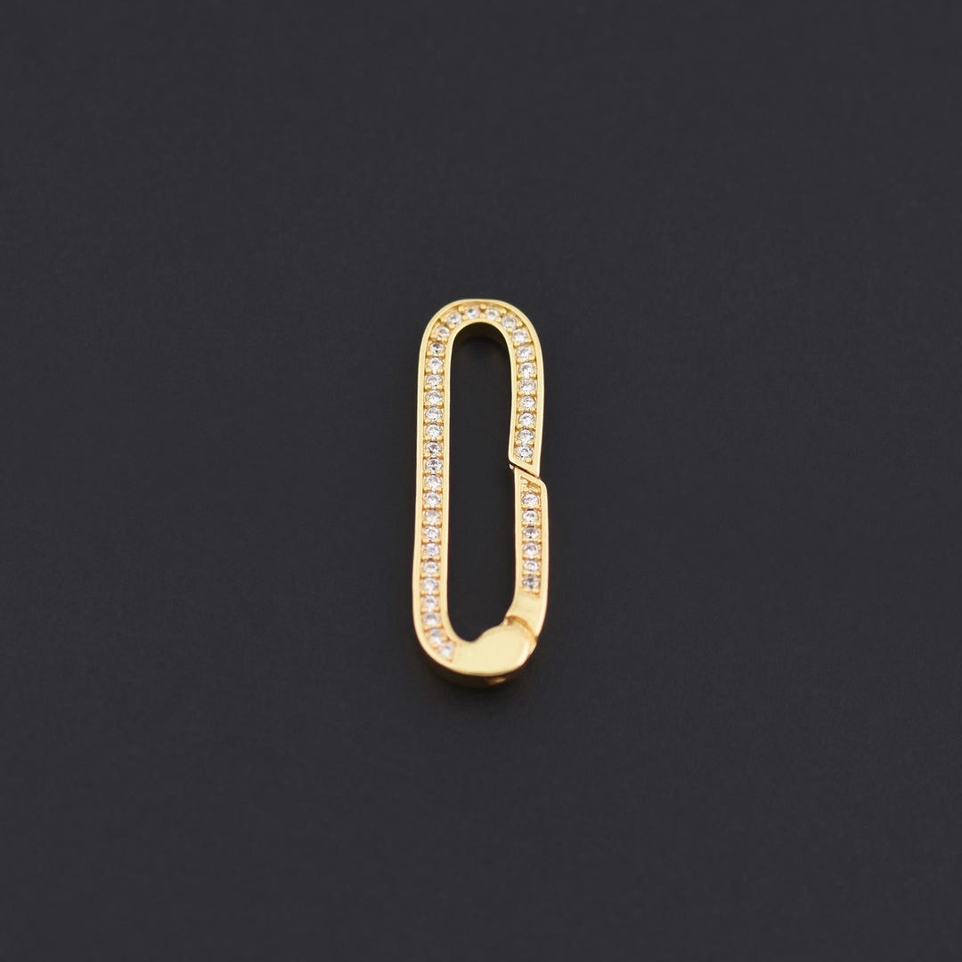 Glamorous Long Oval Shaped Clasp With Micro Pave CZ and Snap Closure ...
