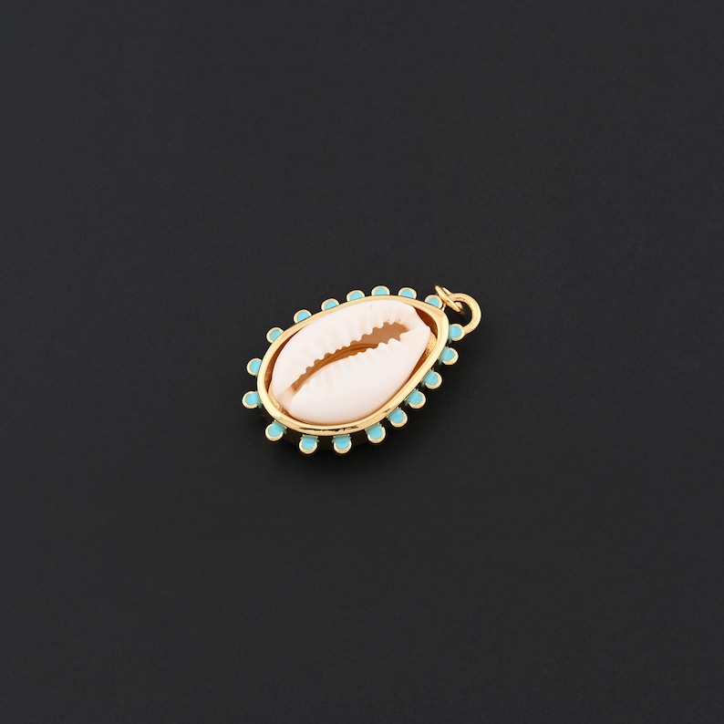 Unique Sea Shell Pendant With Real Cowrie and Turquoise Enamel Studs in ...