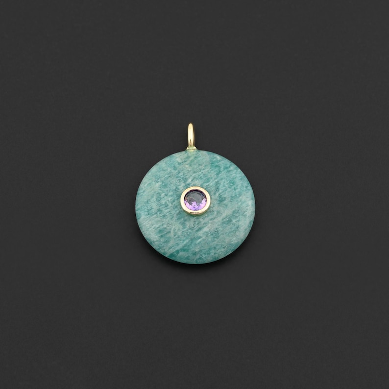 Natural Stone Round Pendant With Center Crystal and 18K Gold Filled ...