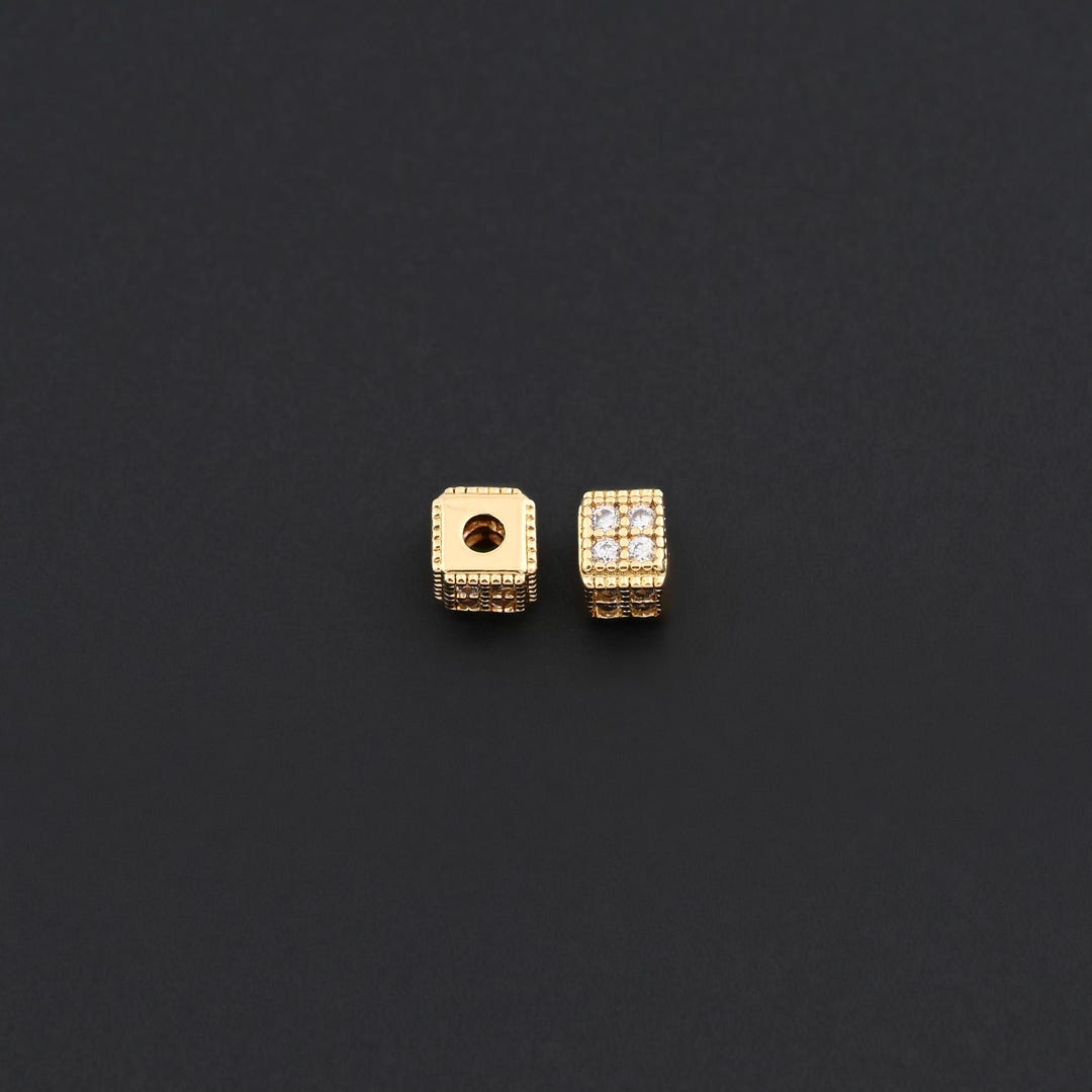 Shiny Gold Square Spacer Bead With Pave CZ Crystals on All Sides for ...