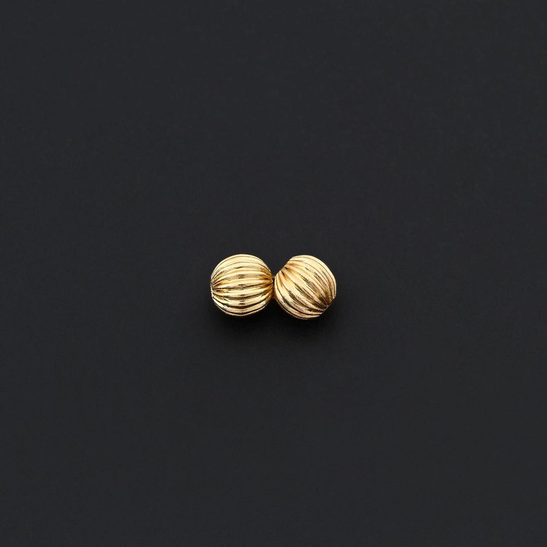 Elegant 18K Gold Filled Carved Melon Round Beads With Groove Lines for ...