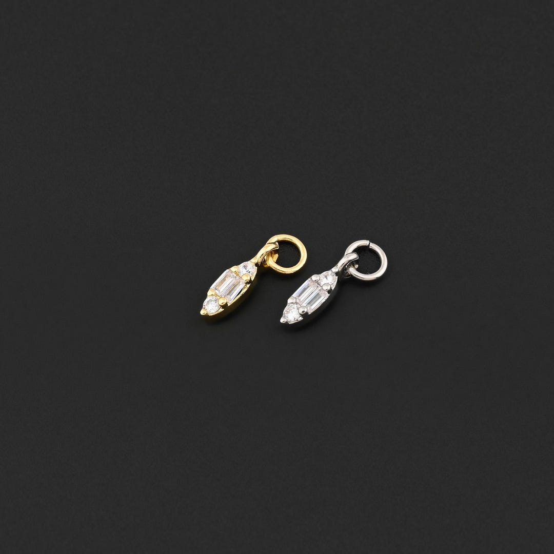 Simple 18K Gold Filled Long Crystal Zircon Charm With Clear Sparkle for ...