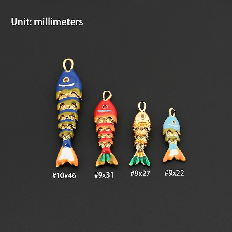 Detailed Enamel Articulated Fish Pendant in Multicolor for DIY Necklace ...